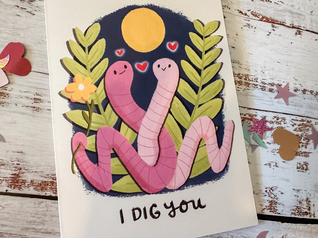 Funny Valentine's Day Card "i Dig You" Worms, Cute Valentines Card for ...