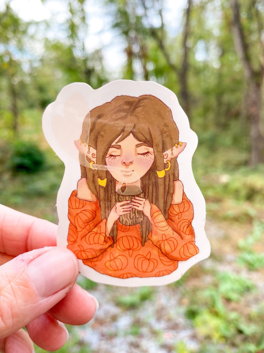 Vinyl Die Cut Sticker 3" Boho Elf Cozy Tea Autumn Fall Pumpkin Sticker ...