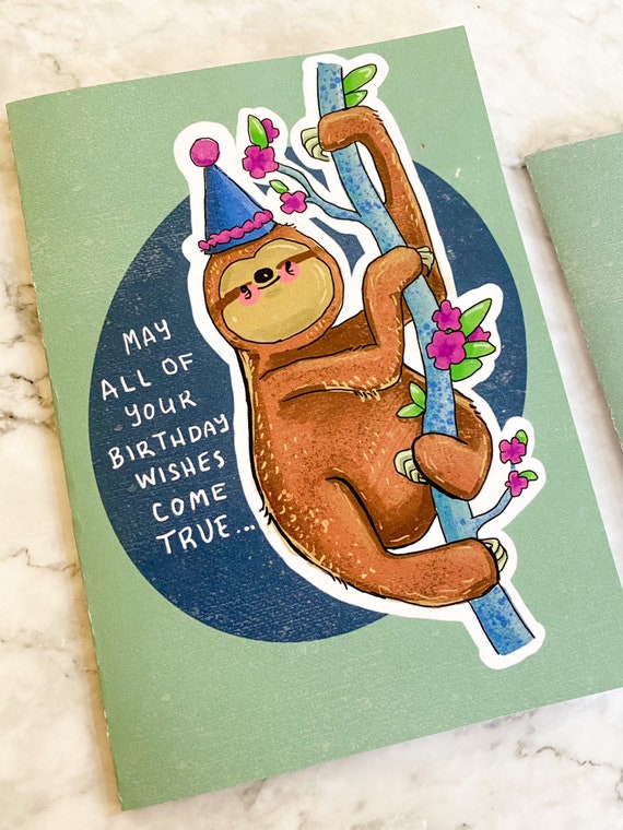 Happy Birthday Card Sloth Illustration - Etsy