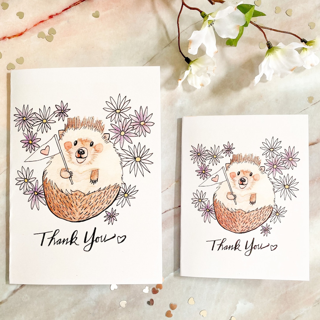 Hedgehog Thank You Card, Cute Animal Thank You Card, Cute Thank You ...