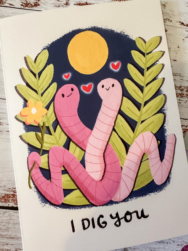 Funny Valentine's Day Card i Dig You Worms, Cute Valentines Card for Gardener, Farmer ...