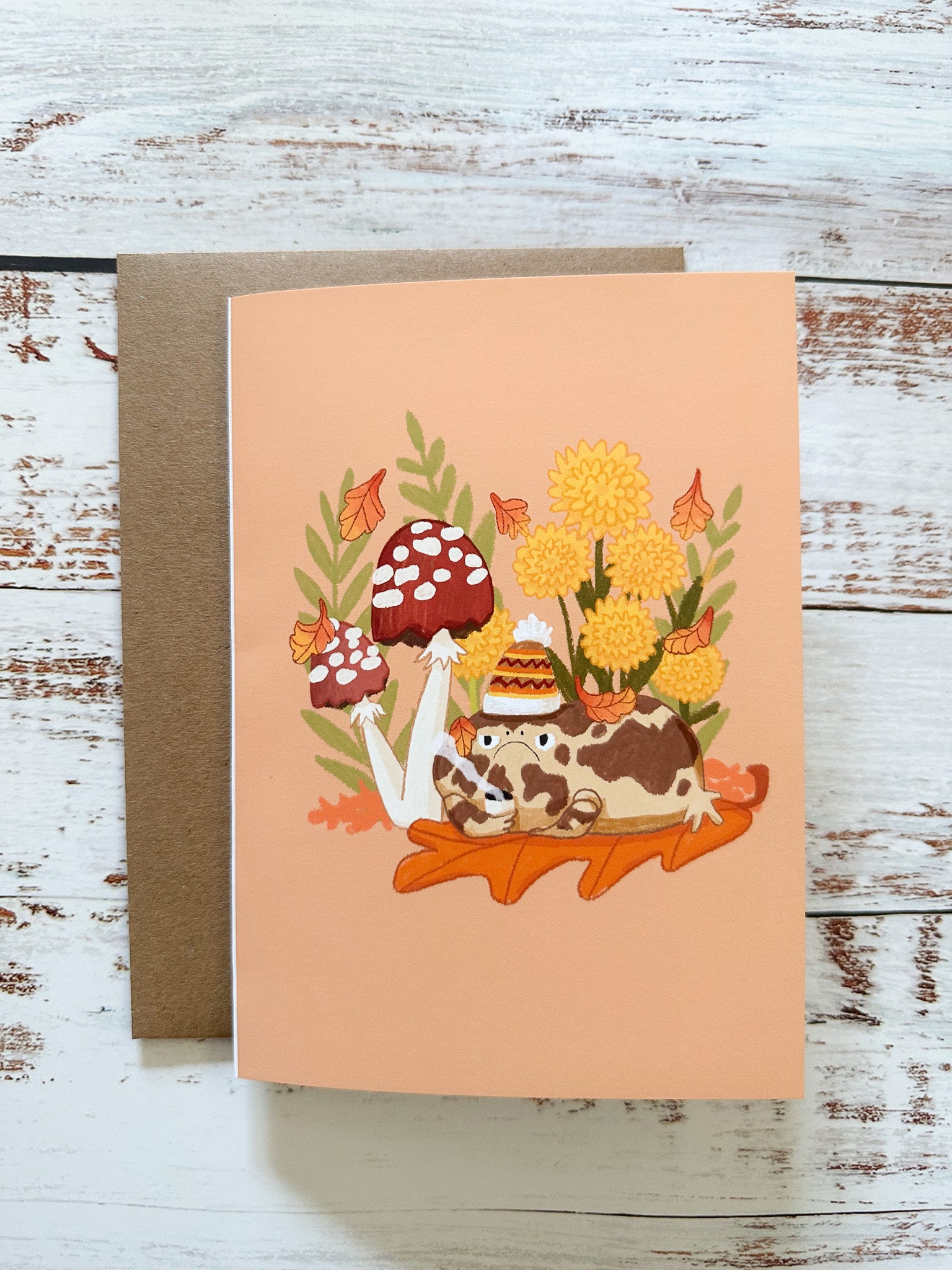 Fall Thinking of You Card, Fall Blank Card, Rain Frog in Autumn Leaves ...