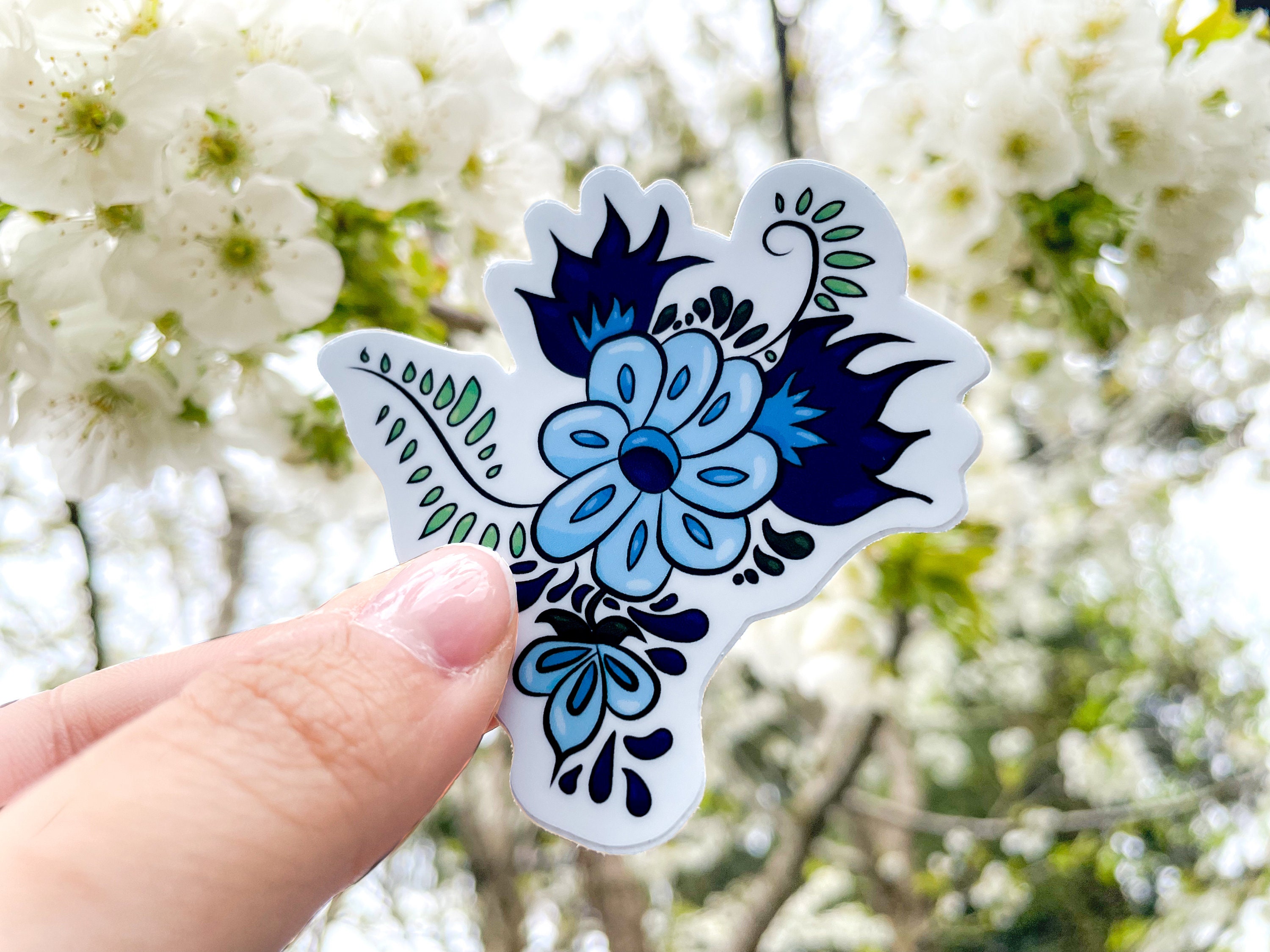 Dutch Floral Sticker Delft Blue Spring Style Sticker Dishwasher Safe ...