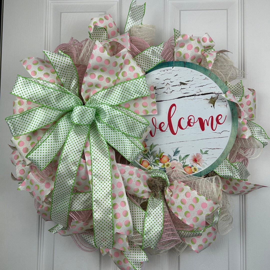 Welcome Spring Wreath Gum Drop Ribbon and Deco Mesh Wreath - Etsy