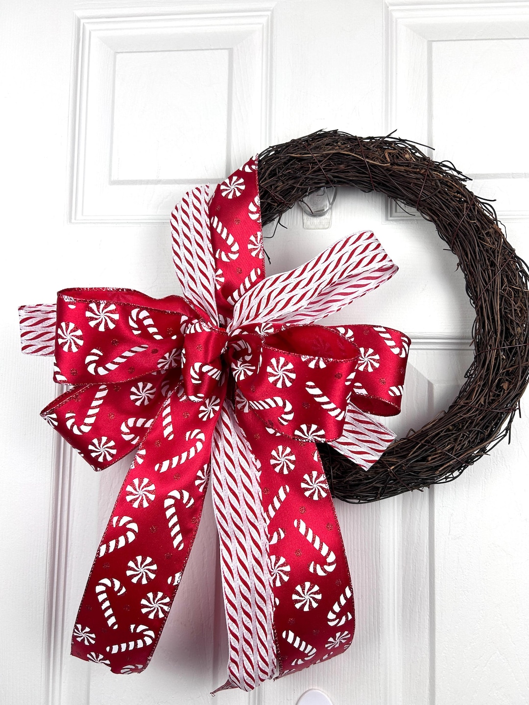 Handmade Christmas Bow | Candy Cane & Peppermint Holiday Ribbon Bow ...