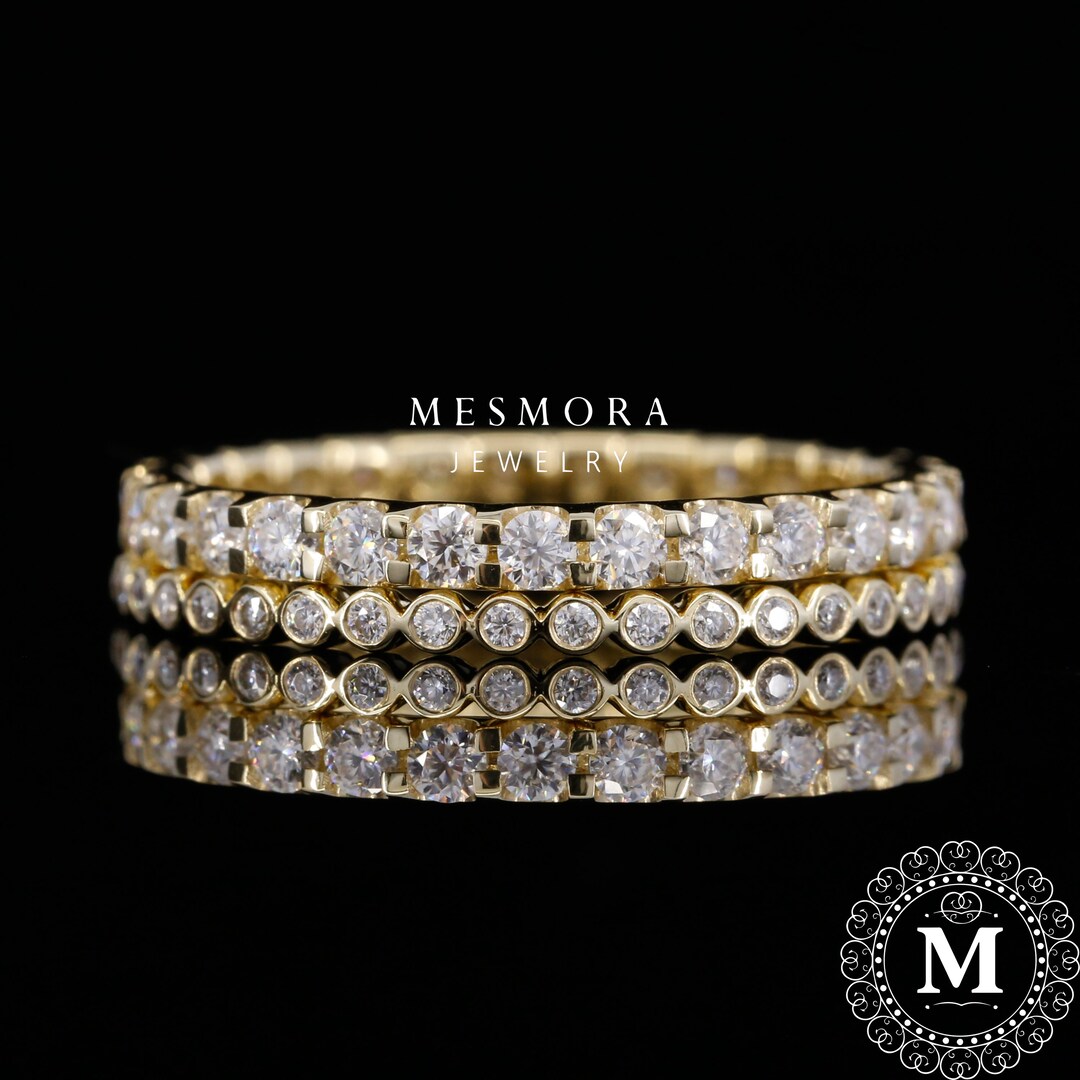 2 Rings Set Stackable Rings Eternity Rings Gold Bezel Ring Set Jewelry ...