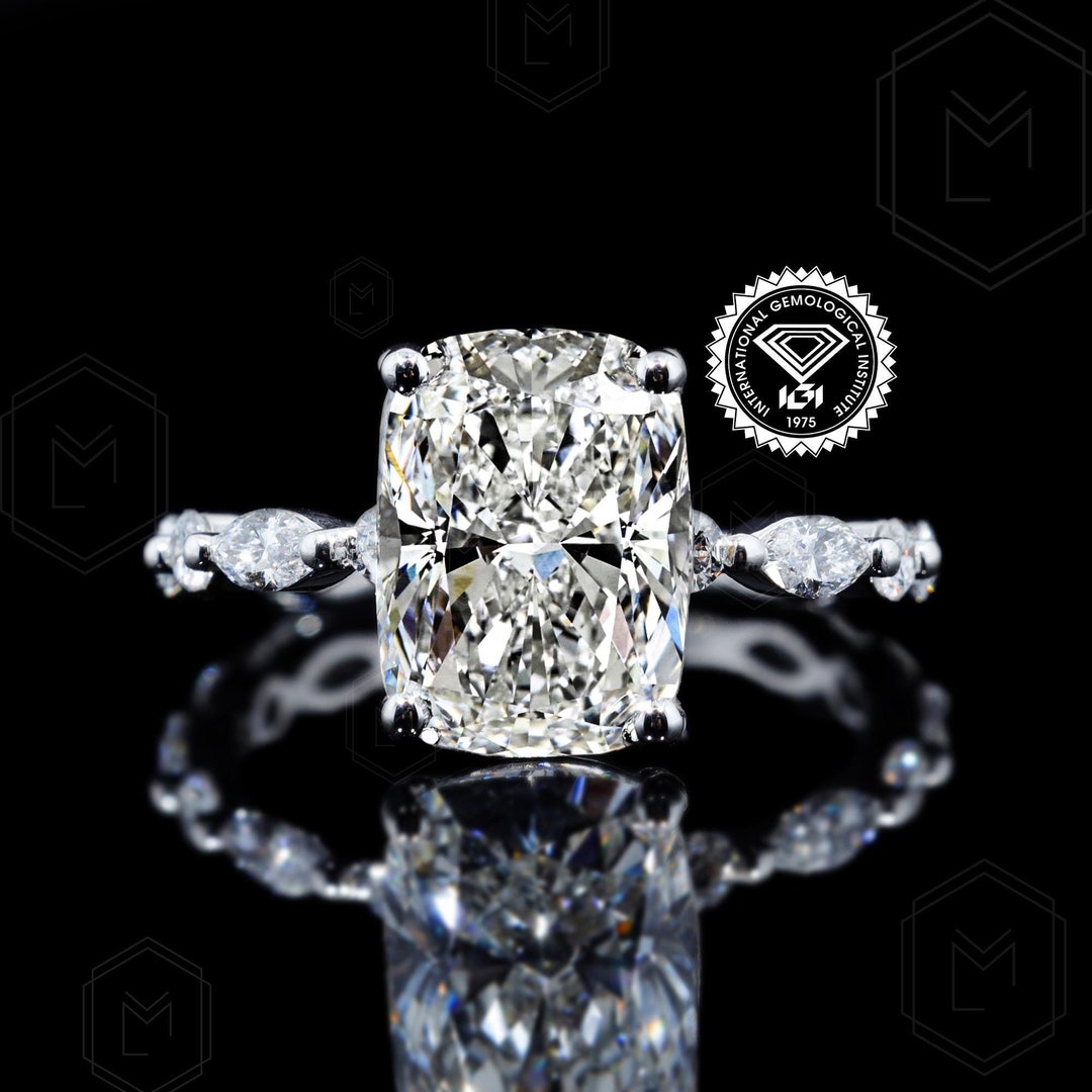 Elongated Cushion Cut Diamond Engagement Ring for Women 3 CT Lab Grown ...