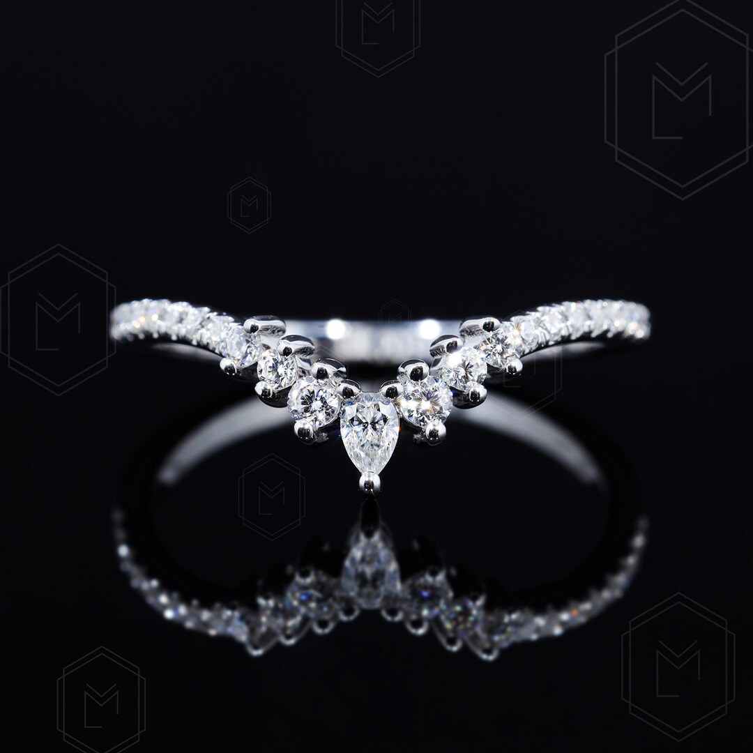 V Shaped Chevron Wedding Band 0.19 TCW Pear and Round Lab Grown Diamond ...