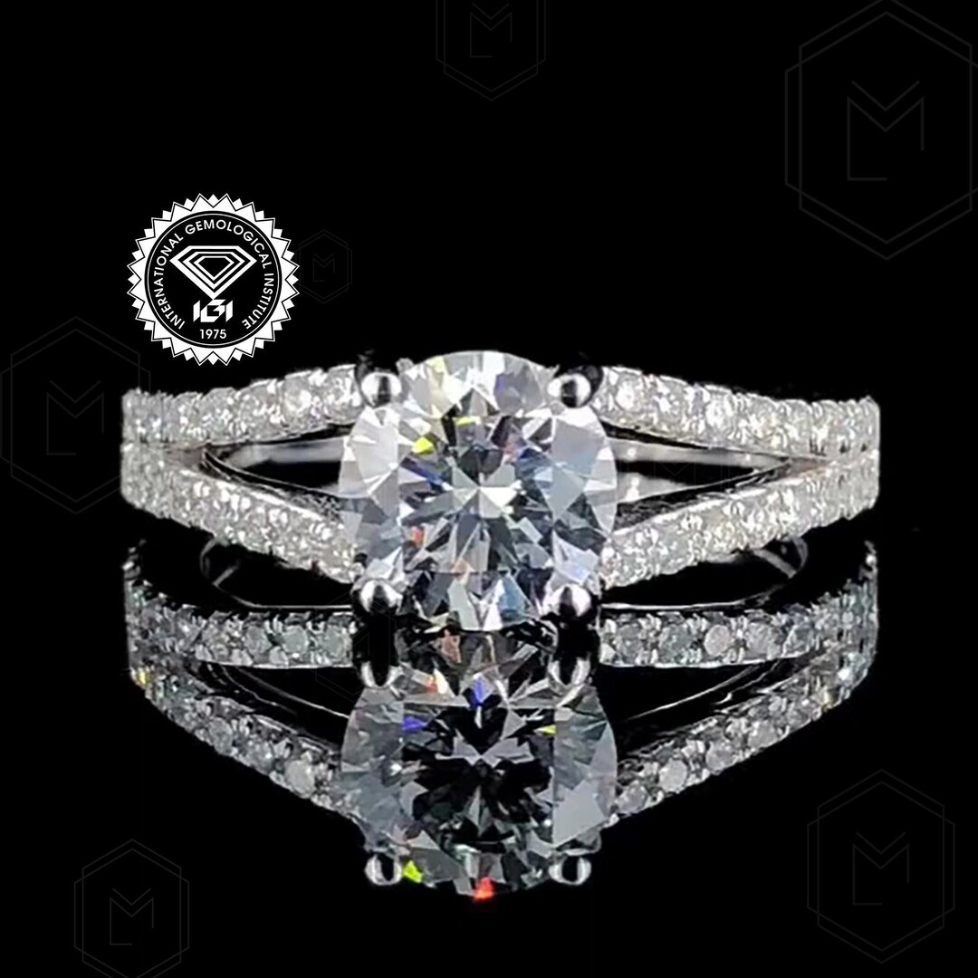 Split Shank Engagement Ring 2 CT Round Cut Lab Grown Diamond Wedding Ring for Her Round Cut Lab ...