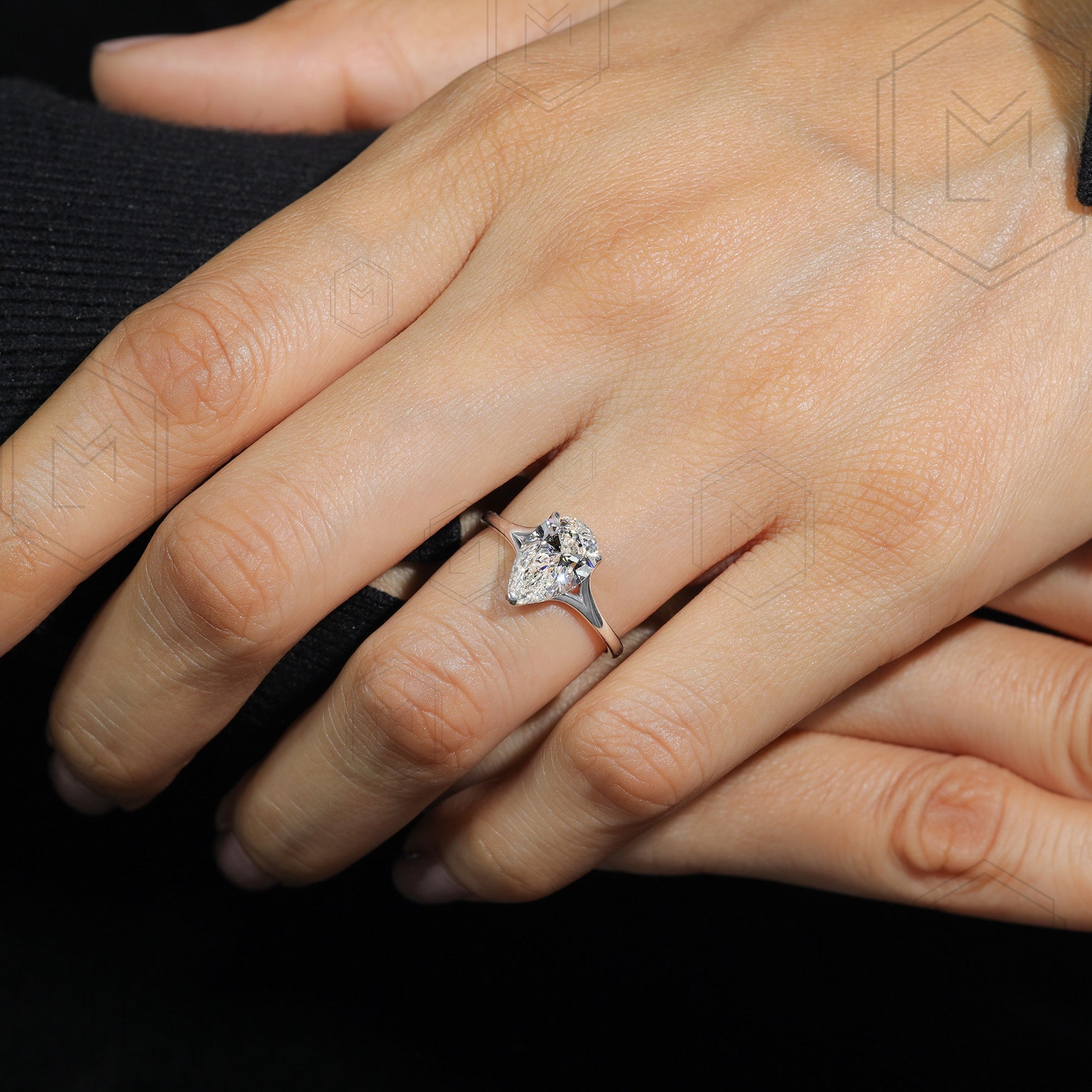 2 CT Pear Shape Lab Grown Diamond Engagement Ring Pear Cut Solitaire ...