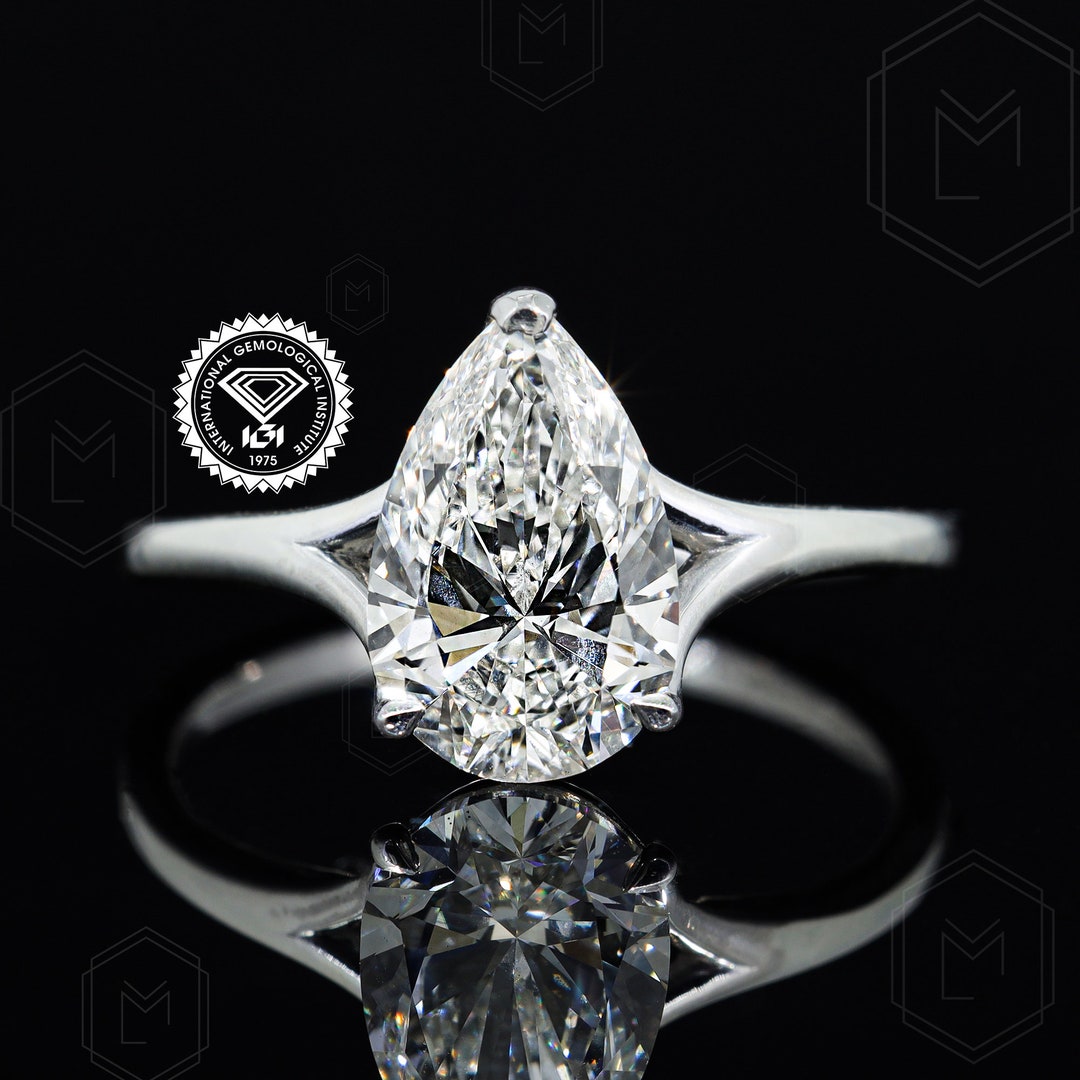 2 CT Pear Shape Lab Grown Diamond Engagement Ring Pear Cut Solitaire ...