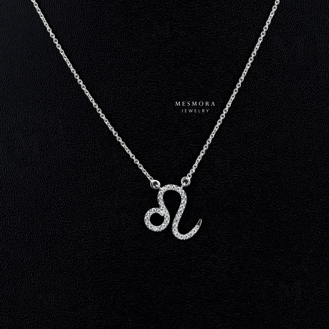 14k Gold Leo Zodiac Necklace, Lab Grown Diamond Pendant - Etsy