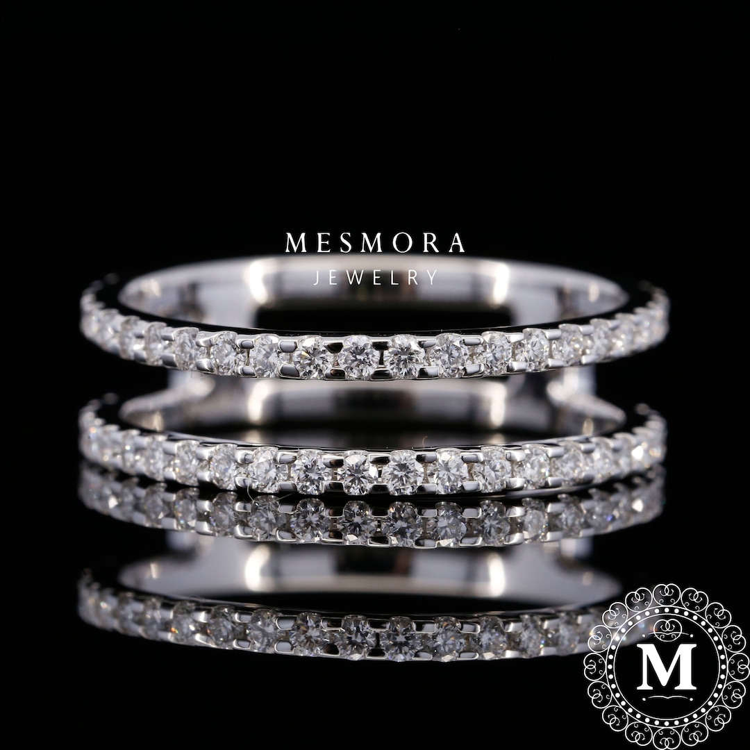 Lab Grown Diamond Half Eternity Ring Enhancer 14K Solid White Gold ...
