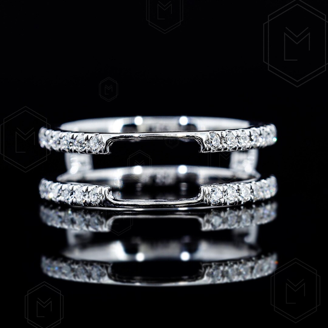 Lab Grown Diamond Engagement Band Round Cut Double Band Wedding Ring ...