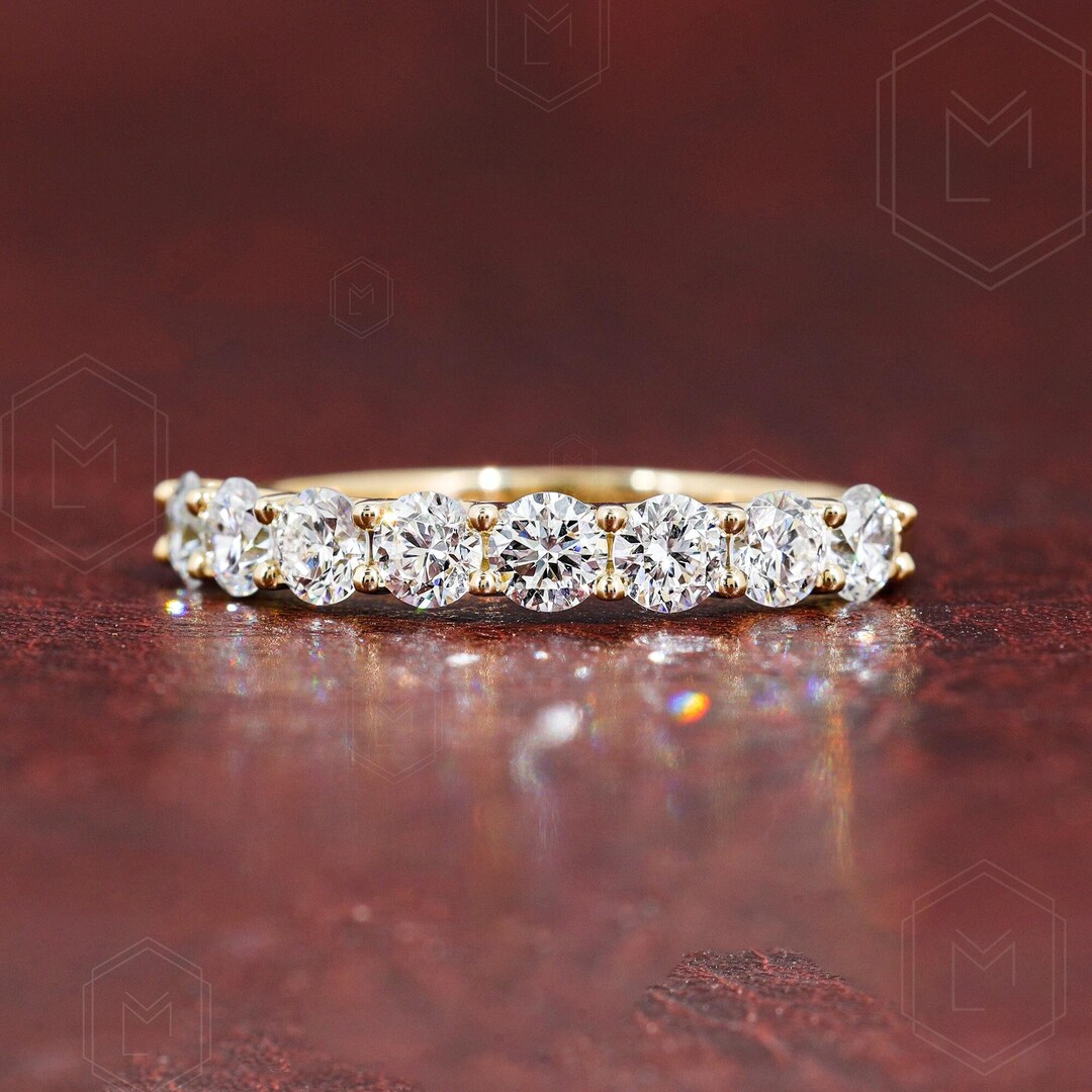8 Stone Lab Grown Wedding Band Colorless Round Brilliant Cut Lab Grown ...