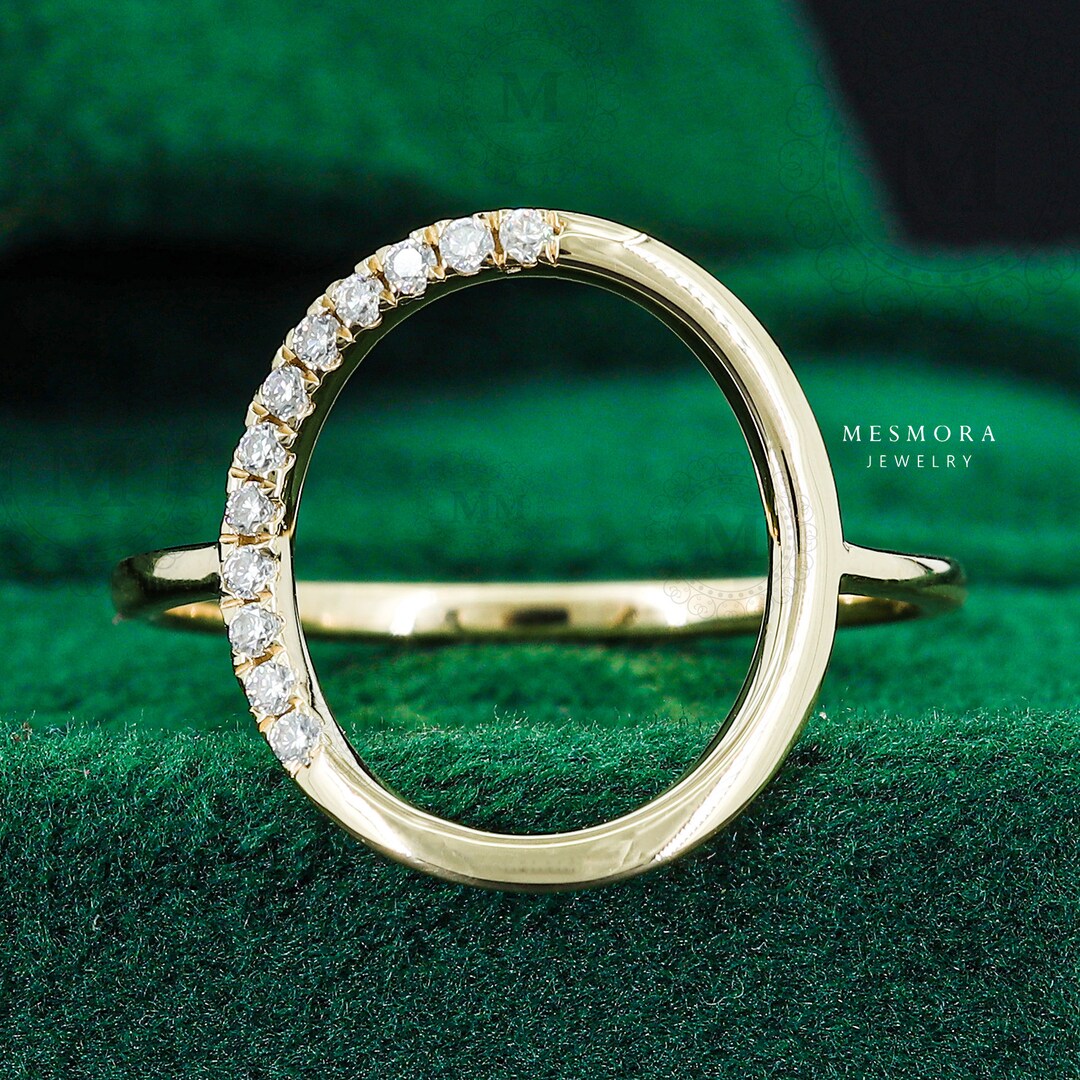 Open Circle Unique Engagement Ring Round Lab Grown Diamond Half ...