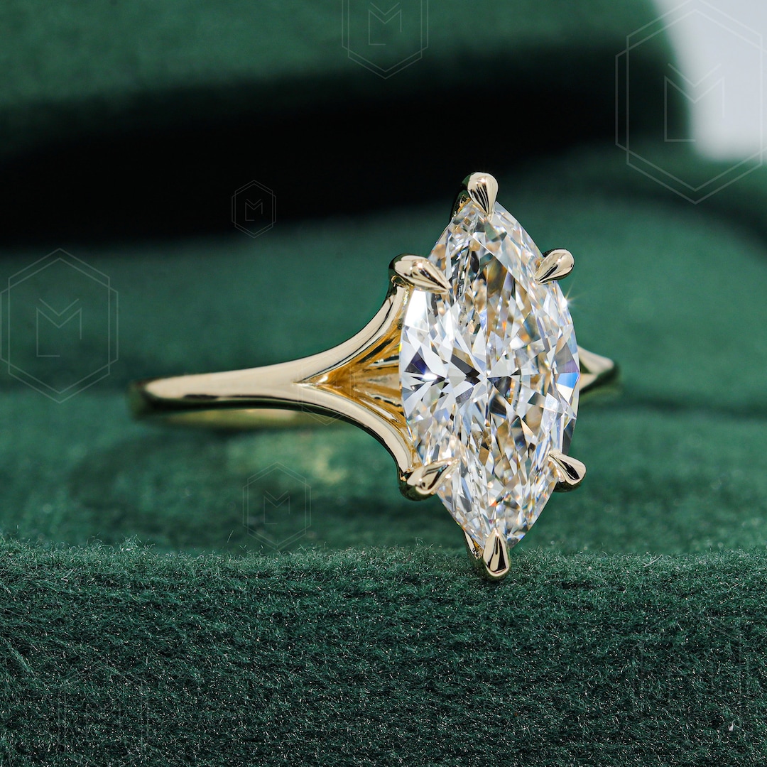 IGI Certified Marquise Cut Lab Grown Diamond Ring Split Shank Engagement Ring Wedding Ring ...