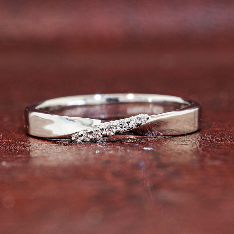 1.2 Mm Mobius Lab Grown Diamond Unique Ring 14K Solid White Gold Mobius ...