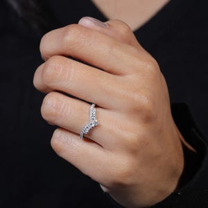 Tiara Curved Lab Grown Diamond Wedding Band Vintage Chevron Stacking ...