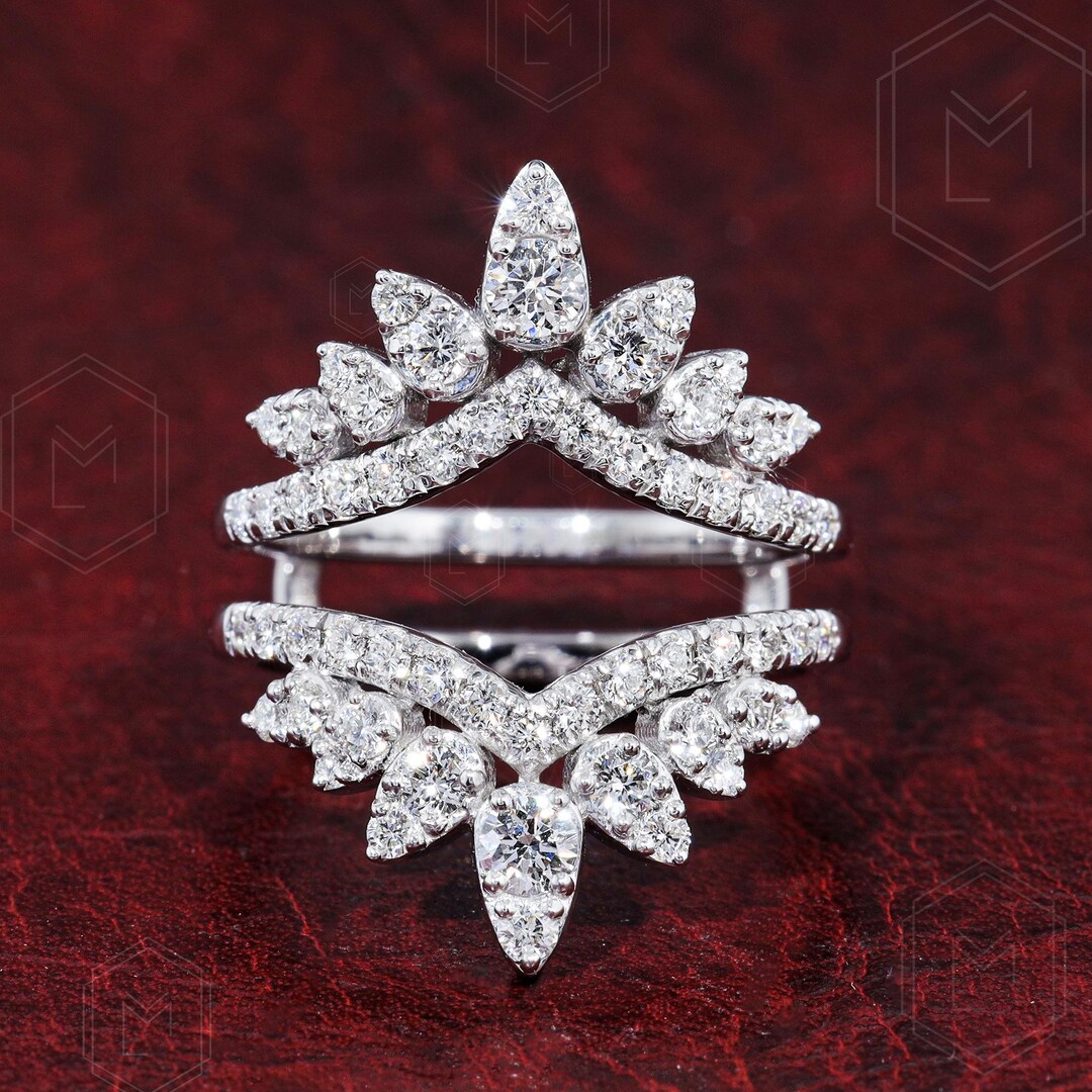 Double Curved Wedding Band Ring Enhancer Rose Gold Lab Grown Wedding ...