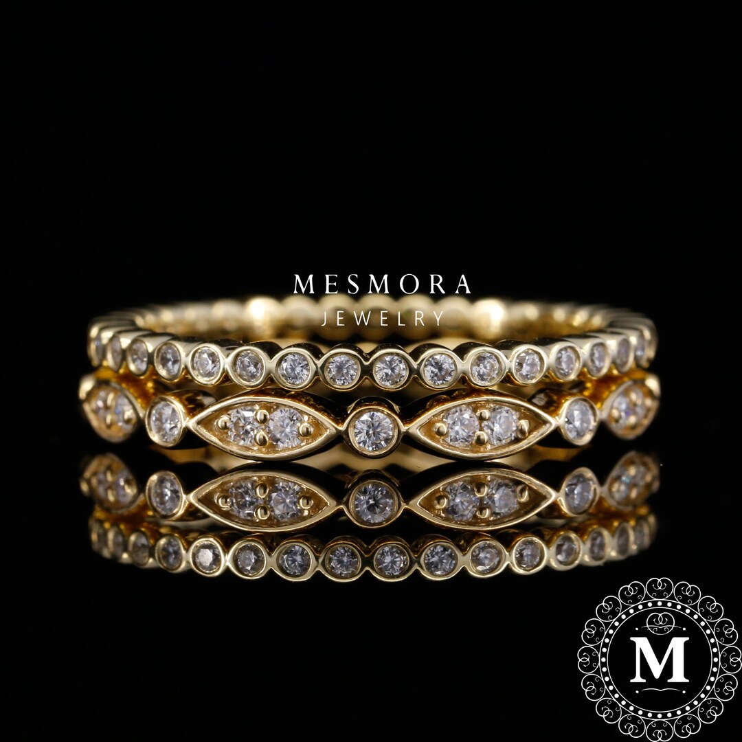 Delicate Art Deco Diamond Eternity Set, Brilliant Cut Diamond Wedding ...