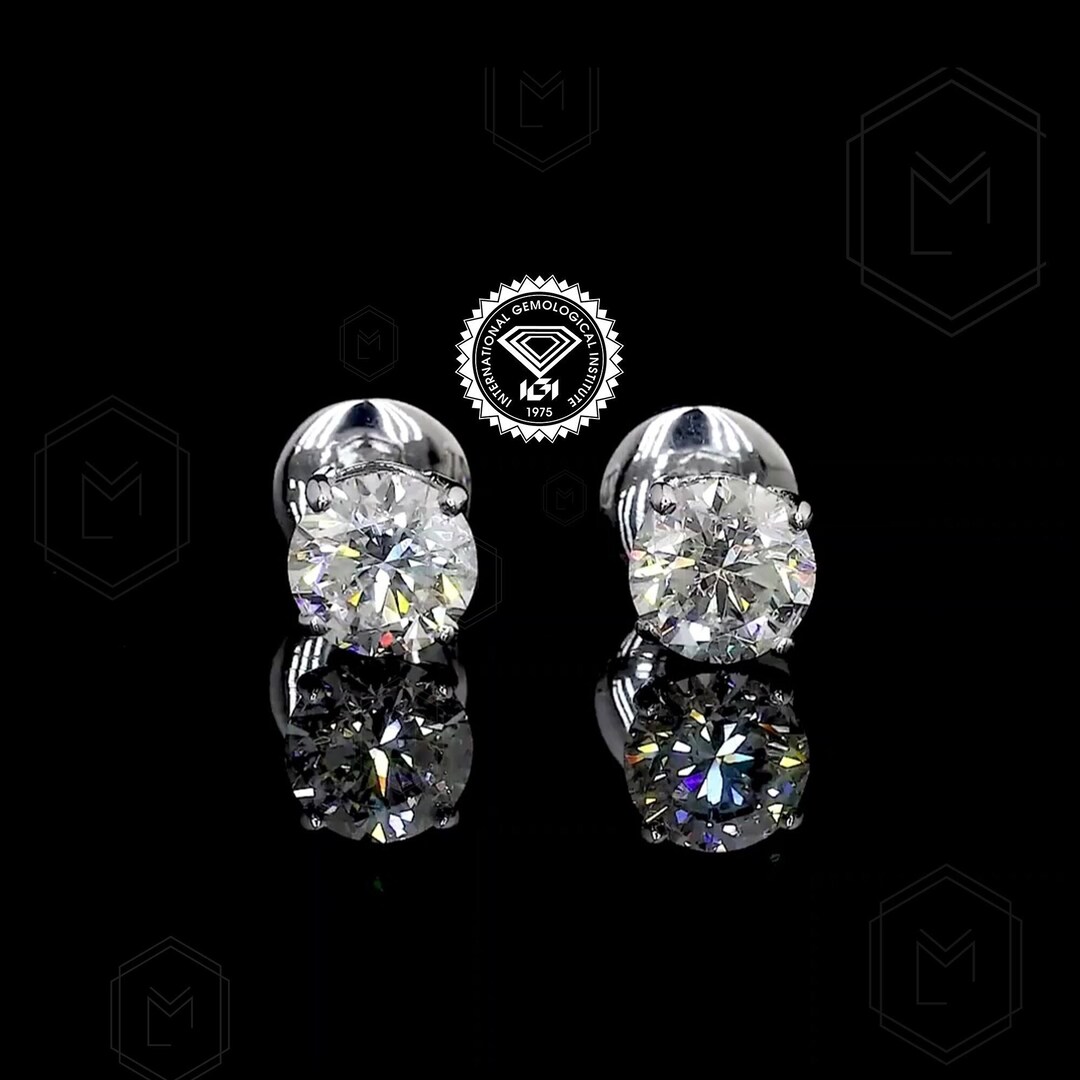 1.0 TCW Round Brilliant Cut Lab Grown Diamond Earrings Round Stud ...