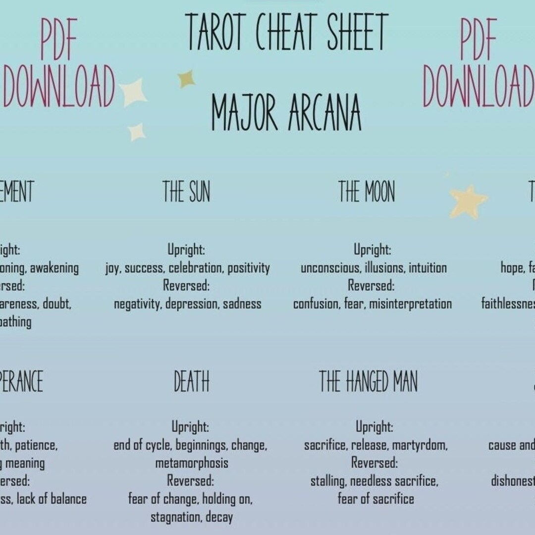 Tarot Card Cheat Sheet *PDF Download* - Etsy