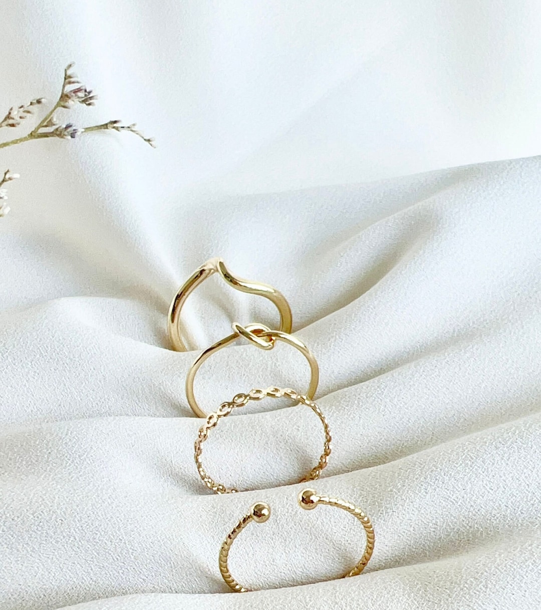 14K Gold Filled Ring Set, Dainty Stacking Rings, Gold Stacking Rings ...