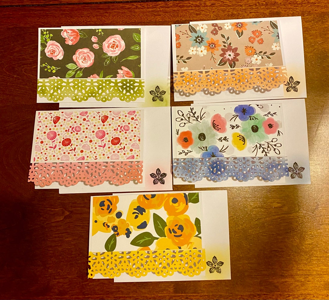Ensemble de 5 cartes de notes florales faites à la main. - Etsy France