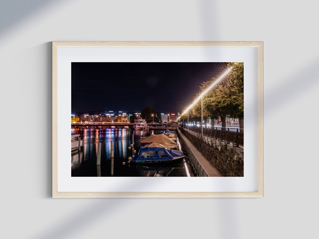 Night Time Photography Print - Lake Geneva Lac Leman Switzerland - Etsy