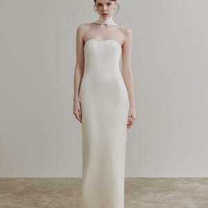 Satin Column Wedding Dress: Open Back Halter Gown With Scarf - Etsy