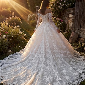 Ivory Lace Wedding Dress, off Shoulder Corset Ball Gown - Etsy