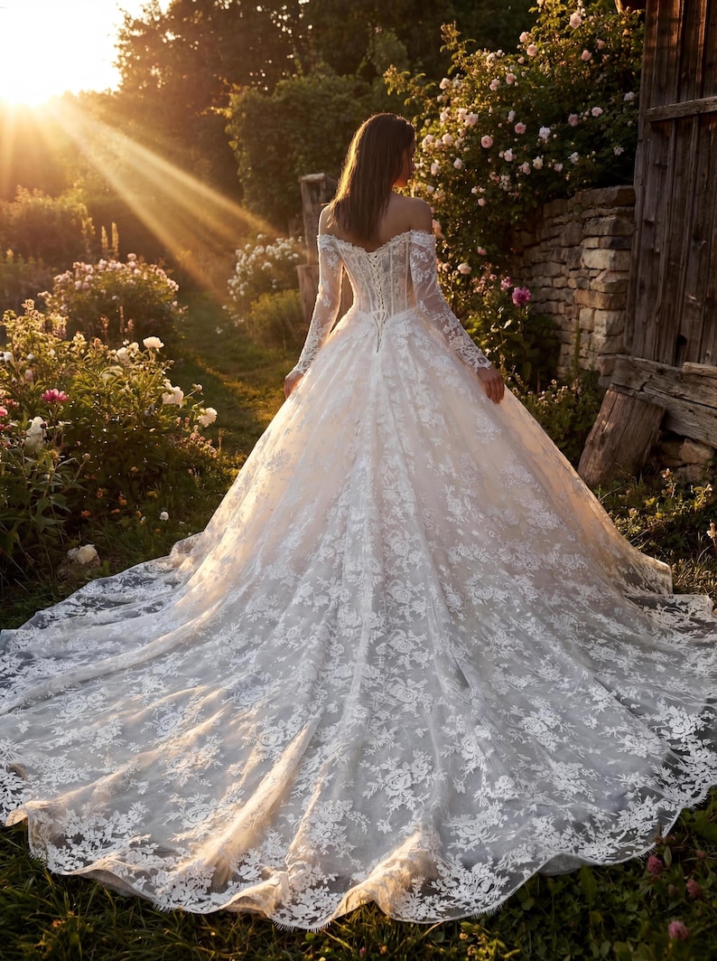 Ivory Lace Wedding Dress, off Shoulder Corset Ball Gown - Etsy