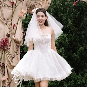 Off-shoulder Lace Mini Wedding Dress: Corset Bridal Gown - Etsy