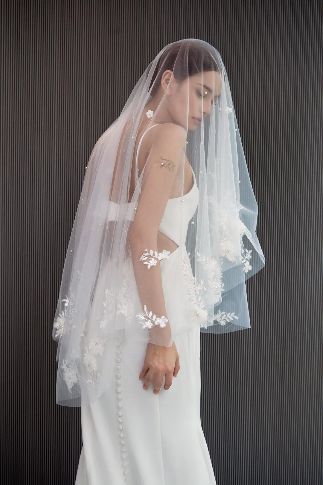 Cathedral Veil With Floral Lace Edge | Romantic Bride Accessory | Ivory ...