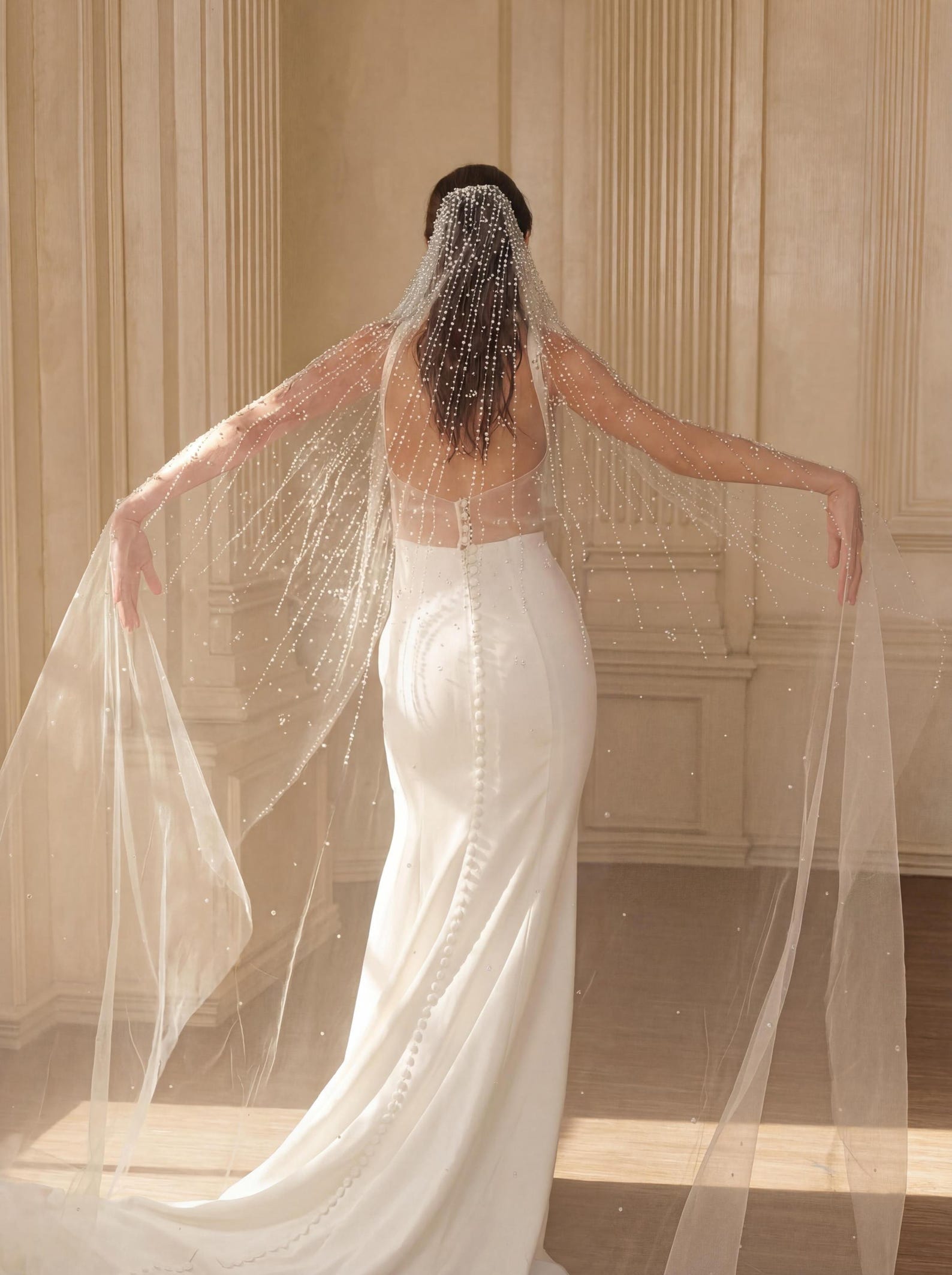 Cathedral Length Bridal Veil in Ivory Tulle | Hand-scattered Pearl ...