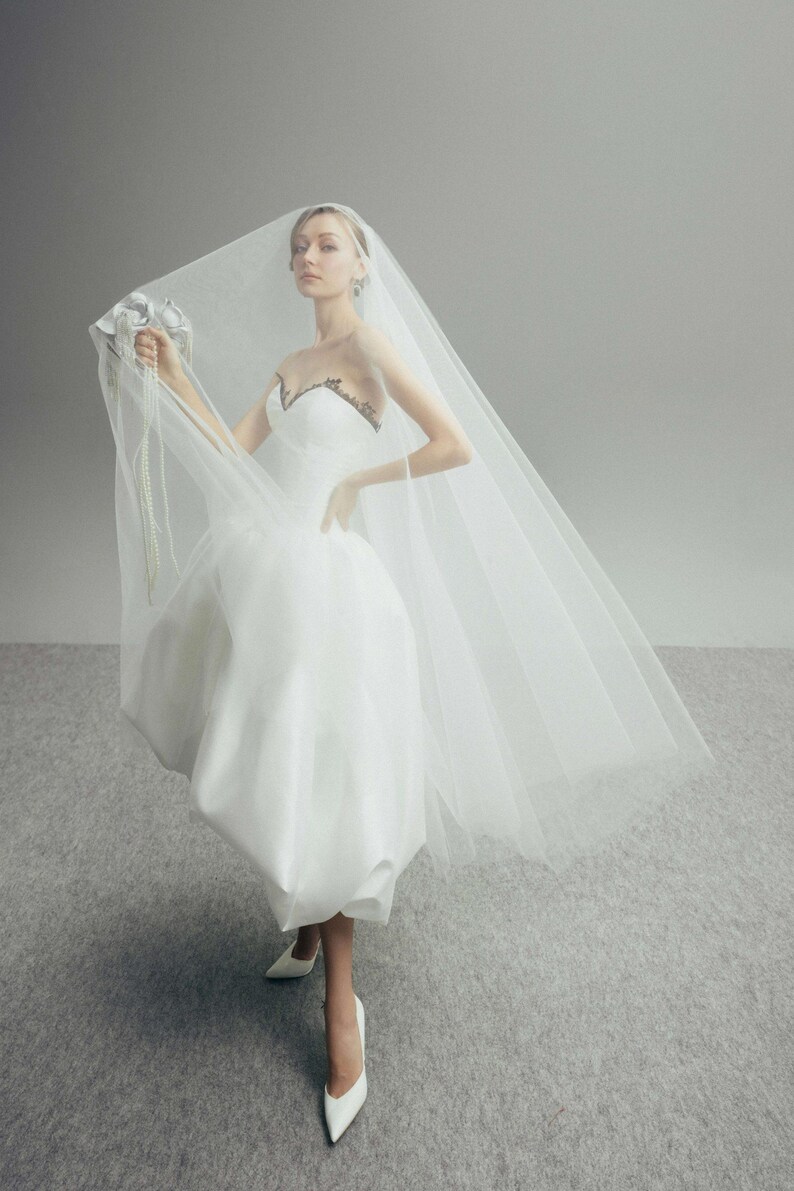 Black Lace Trim Tea-length Wedding Dress: Strapless Taffeta Bridal Gown ...