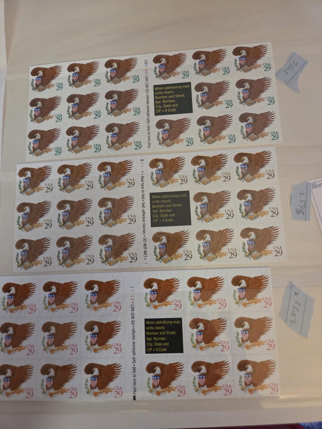 1992 USPS Us Eagle and Shield 3 Booklet Stamps Scott# 2595 2596 2597 ...