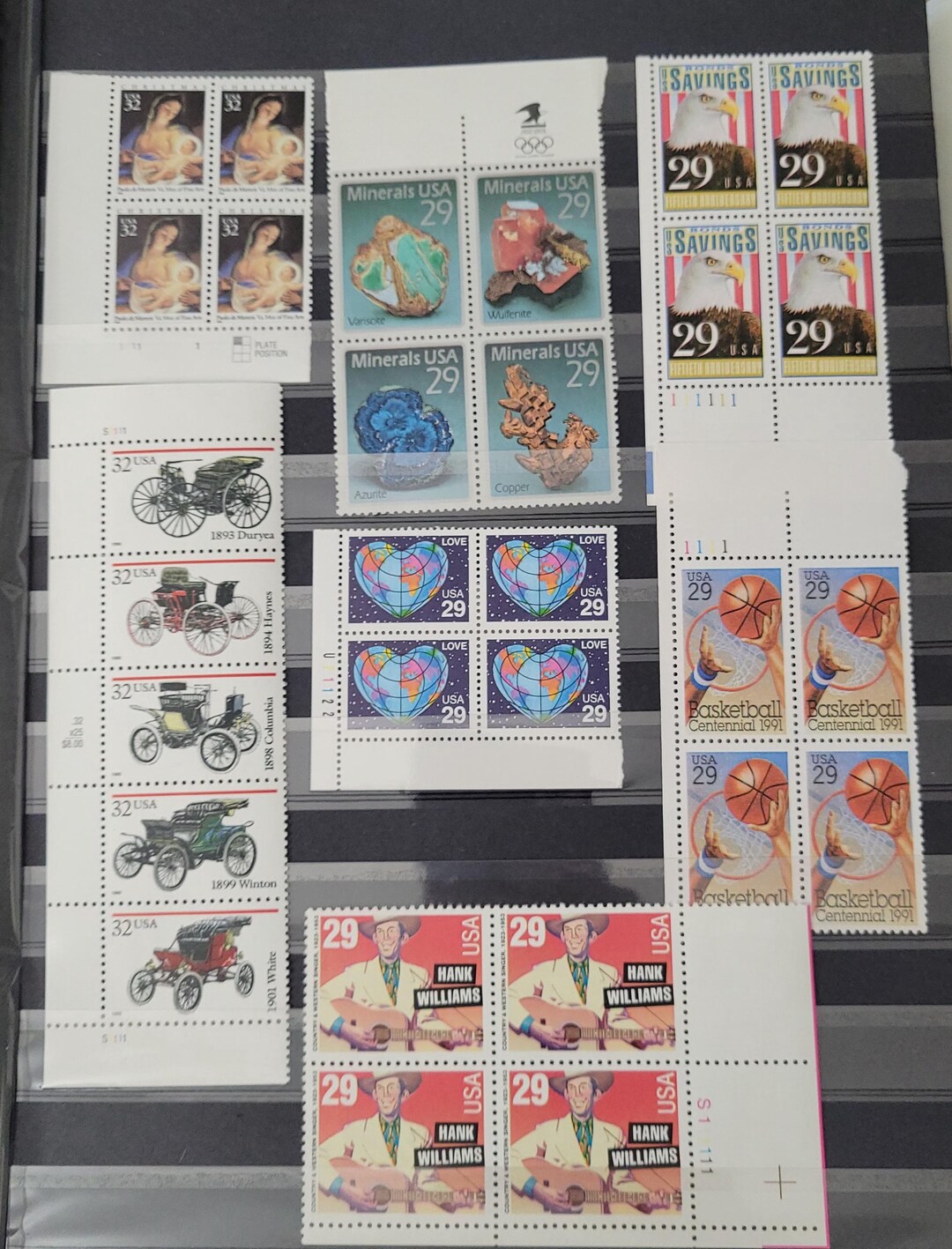 Lot of 7 Plate Blocks 1991 1993 1995 1996 29 32cent Scott Basketball ...