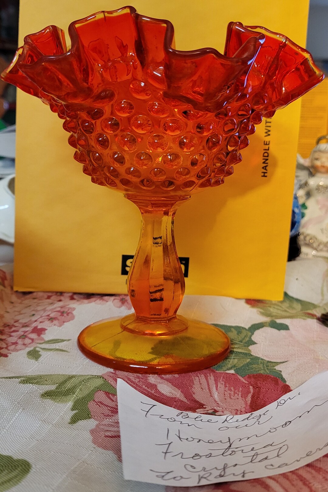 Fostoria Glass Red Amberina Hobnail Pedestal Compote Dish 1950's 1960's ...