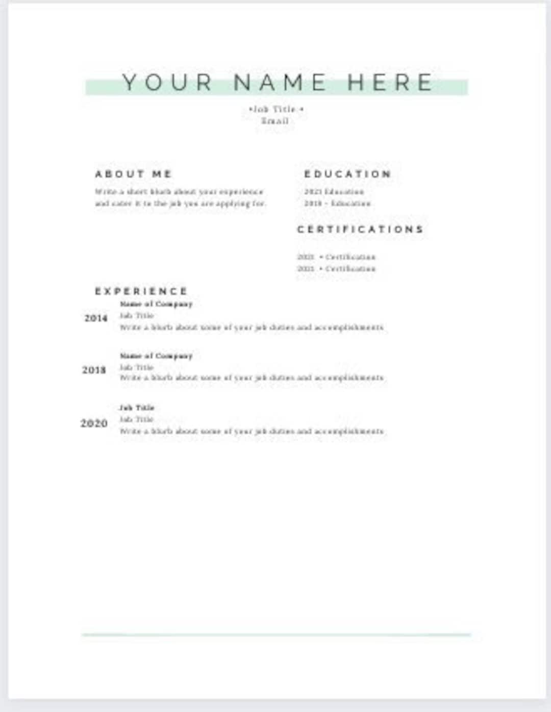 Simple Modern Resume Template - Etsy