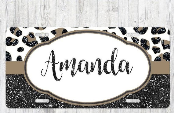 Cheetah Glitter Effect License Plate Car Tag Monogram | Etsy