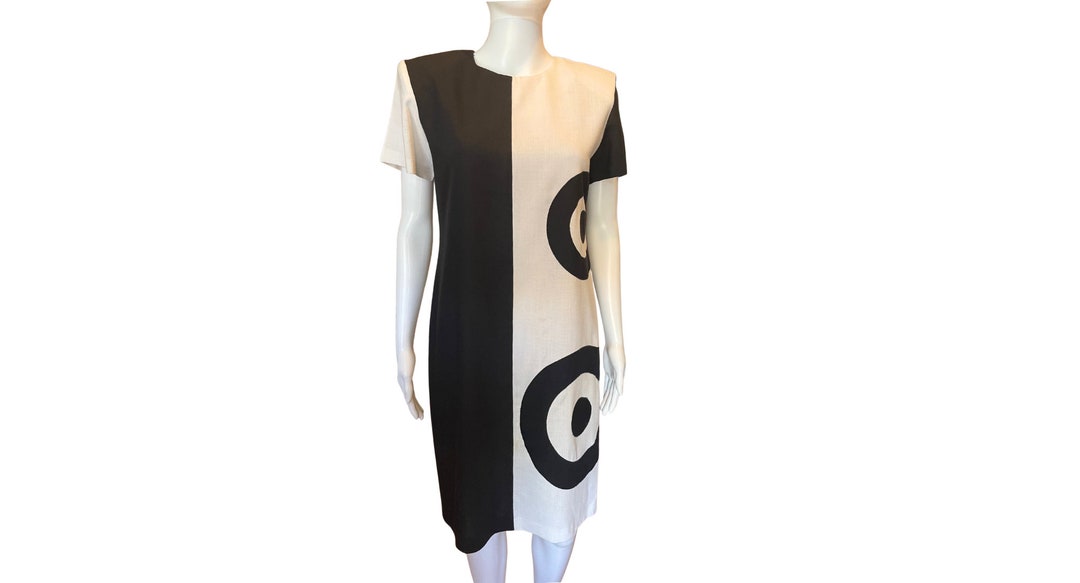 80s Black & White Mod Dress Sz 10 - Etsy