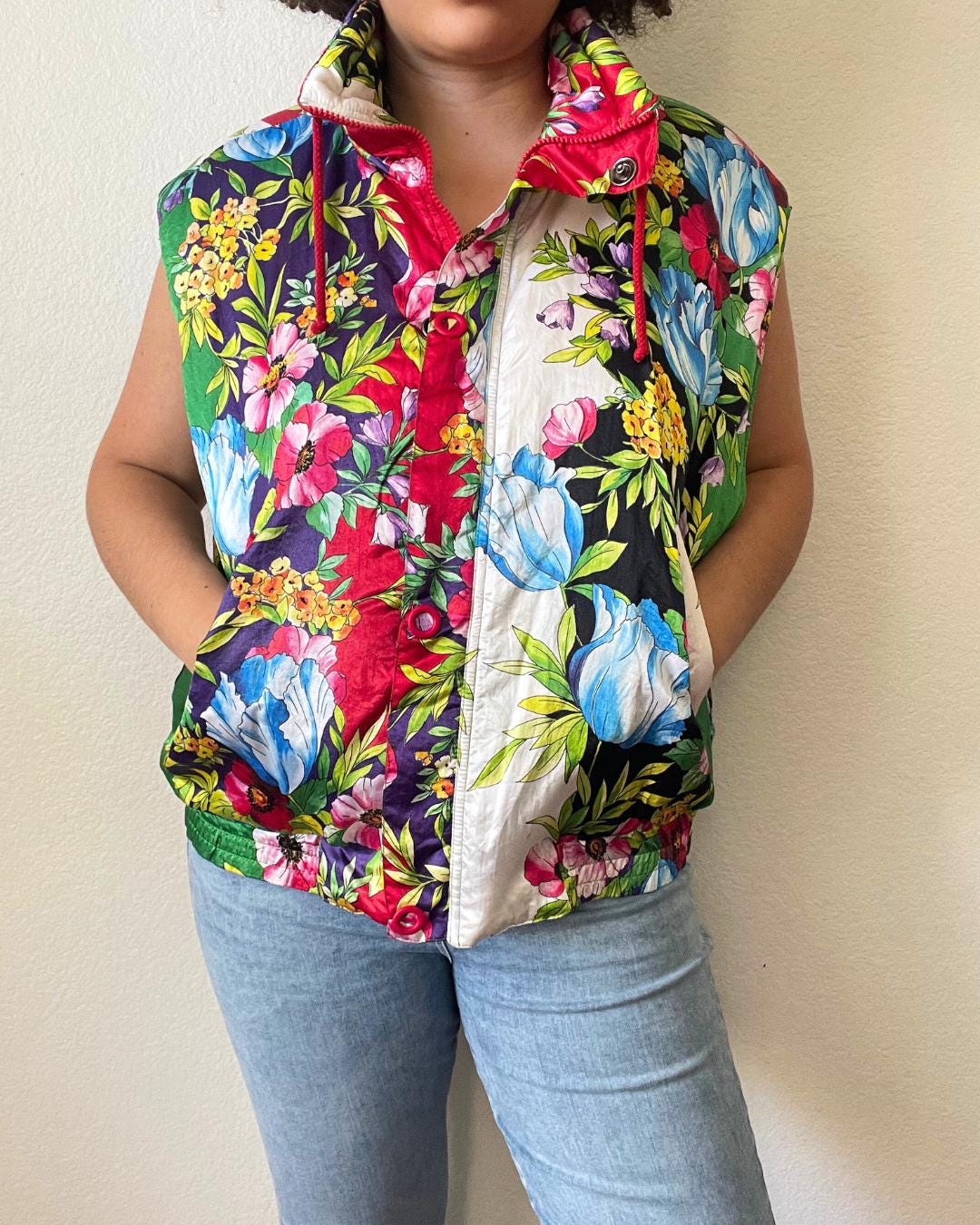 Super Rare Designer 80s Floral Puffer Vest - Etsy