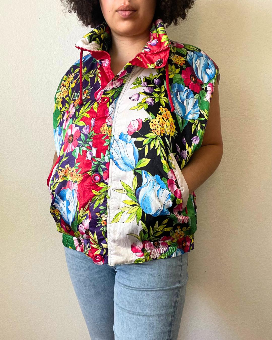 Super Rare Designer 80s Floral Puffer Vest - Etsy