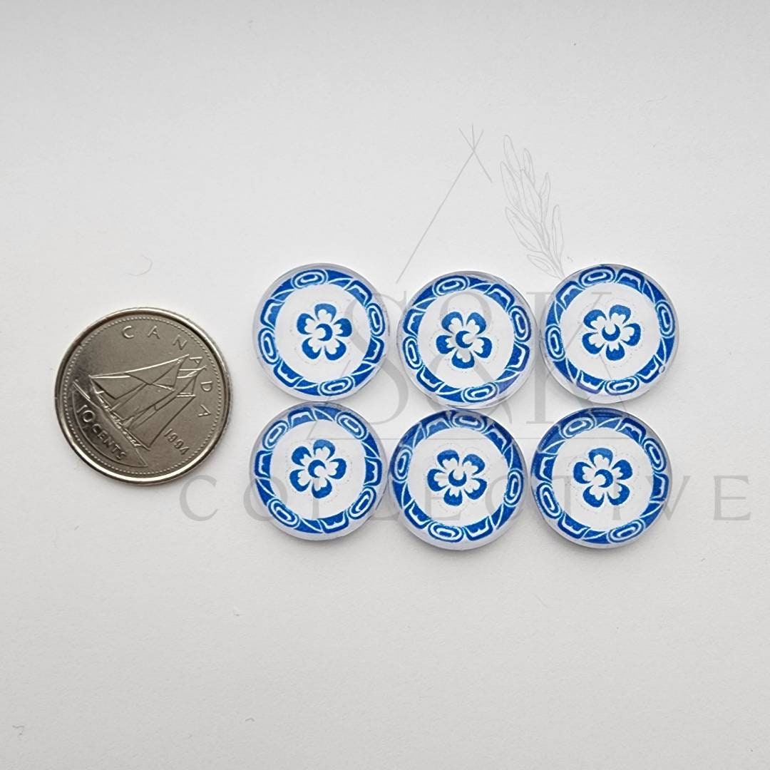 14mm Indigenous Hand Drawn Blue Flower Native American Art Formline ...