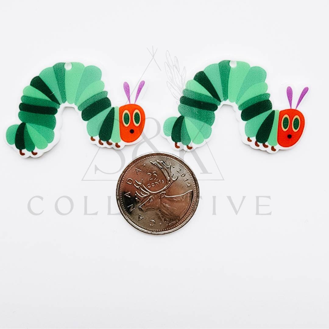 44 X 27mm Hungry Caterpillar Flatback Acrylic Charm Set of 2 for Diy ...