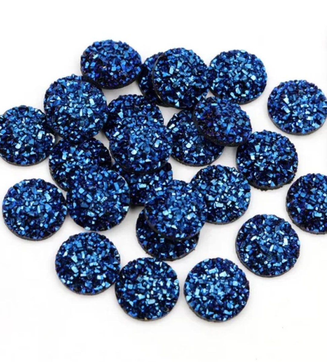 12mm/10mm/8mm Midnight Blue Glitter Set of 10 Round Cabochon DIY ...