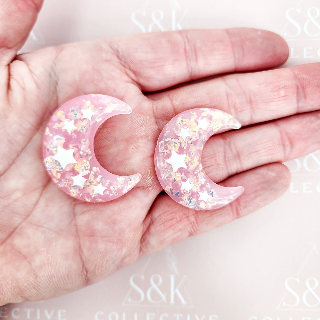 32 X 37mm Mixed Cute Pink Moon Flat Back Resin Charms Necklace Earring ...