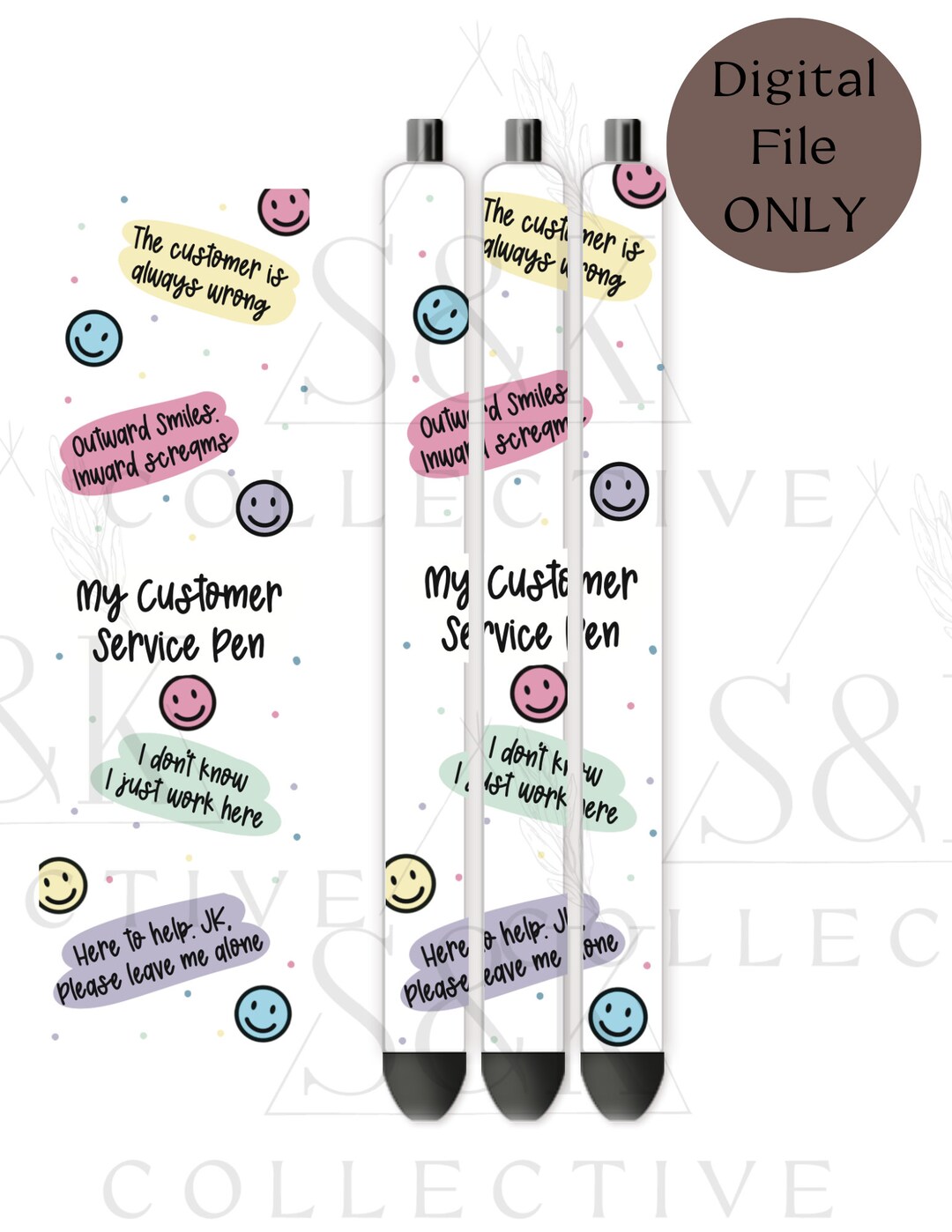 Digital PNG Pen Wrap, Customer Service Pen Wrap PNG File, Funny Pen ...